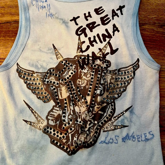 Tops | Hand Painted Graphic Tank With Metal Studs | Poshmark